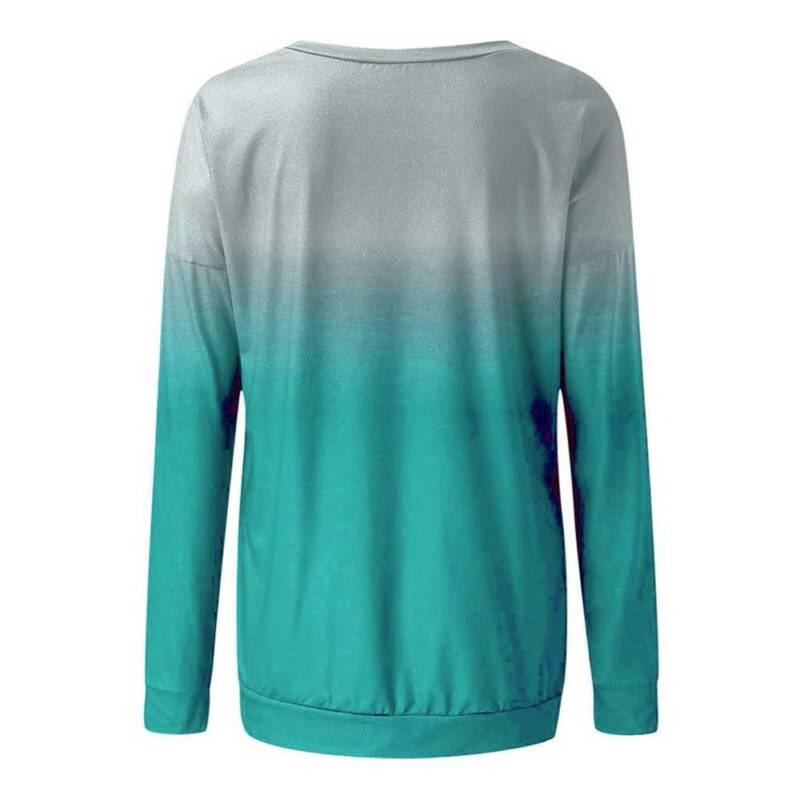 Buy Women Gradient Color T Shirt Ladies Crew Neck Long Sleeve Tops ...