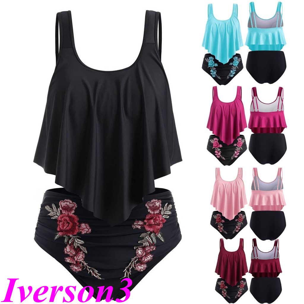 Buy Women Push-Up Padded Plus Size Overlay Embroidery Bikini Swimsuit ...