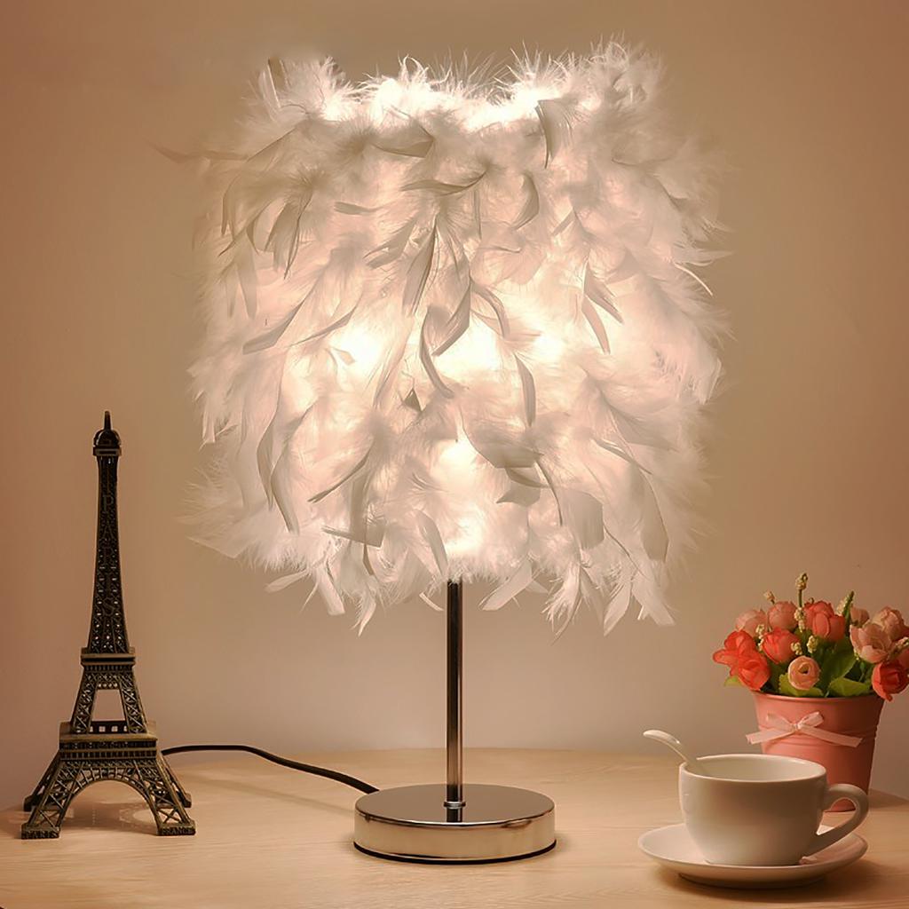 Buy 220V Romantic Feather Shade Table Lamp Elegant Bedside Desk Night ...