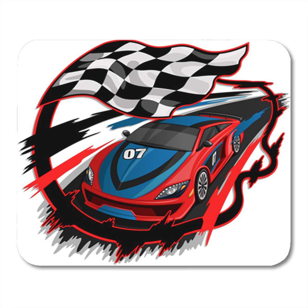 Red Race Speeding Racing Car with Checkered Flag Racetrack Design Blue ...