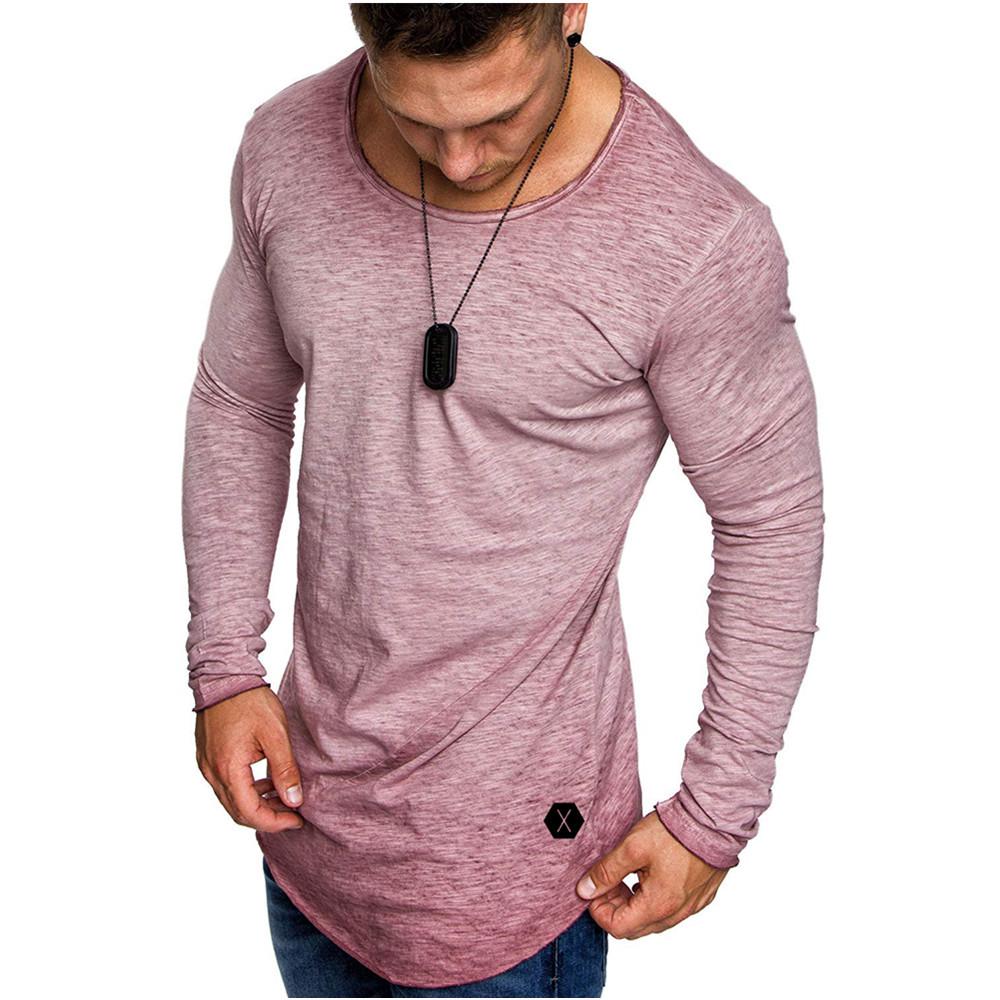 Buy Solid Color T Shirts Men Cotton Blend Long Sleeve Bodycon Tees ...