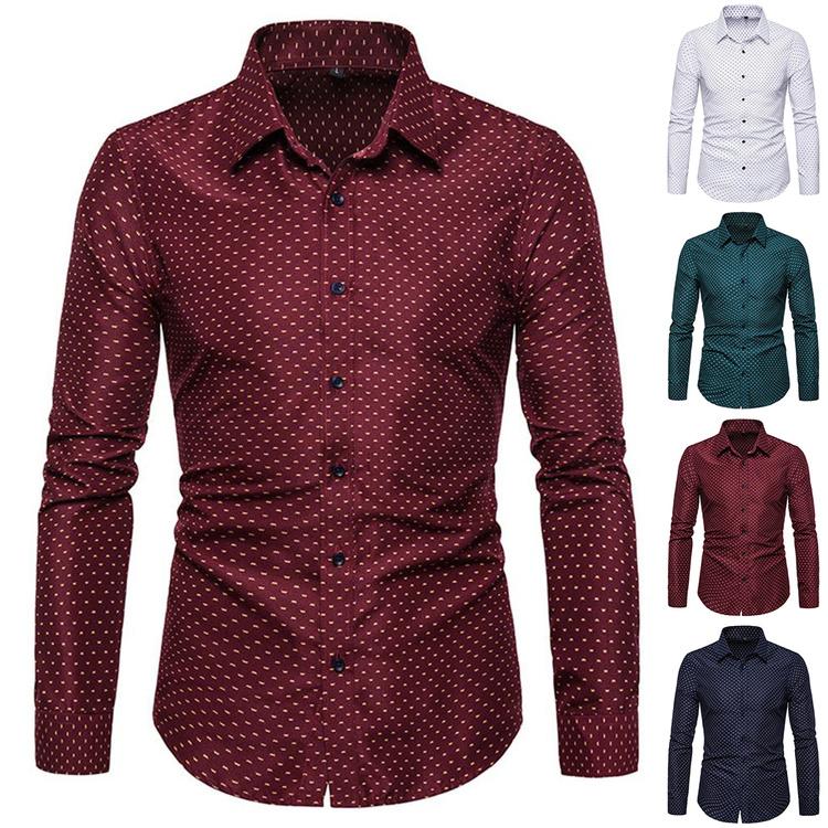 Buy Retro Polka Dot Slim Fit Formal Business Shirts Men Casual Button Up Printed Long Sleeve ...