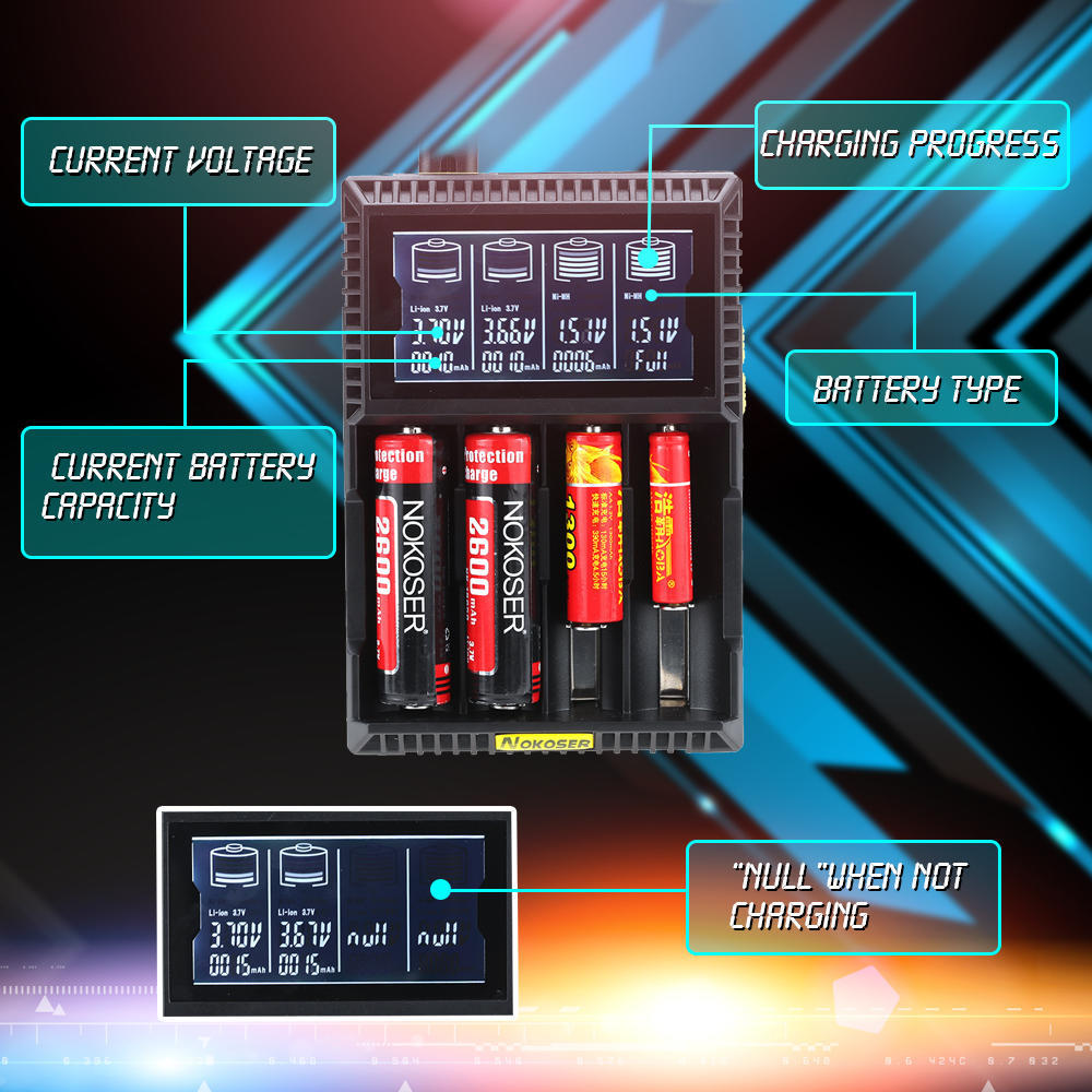 4 Slot Digital LCD Intelligent Smart Battery Charger for Rechargeable ...
