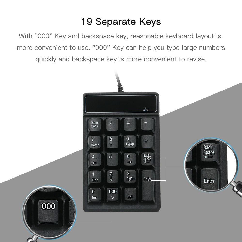 Buy HBKS 19 Keys Low Noise Mini Numeric Keypad Waterproof USB Wired ABS ...
