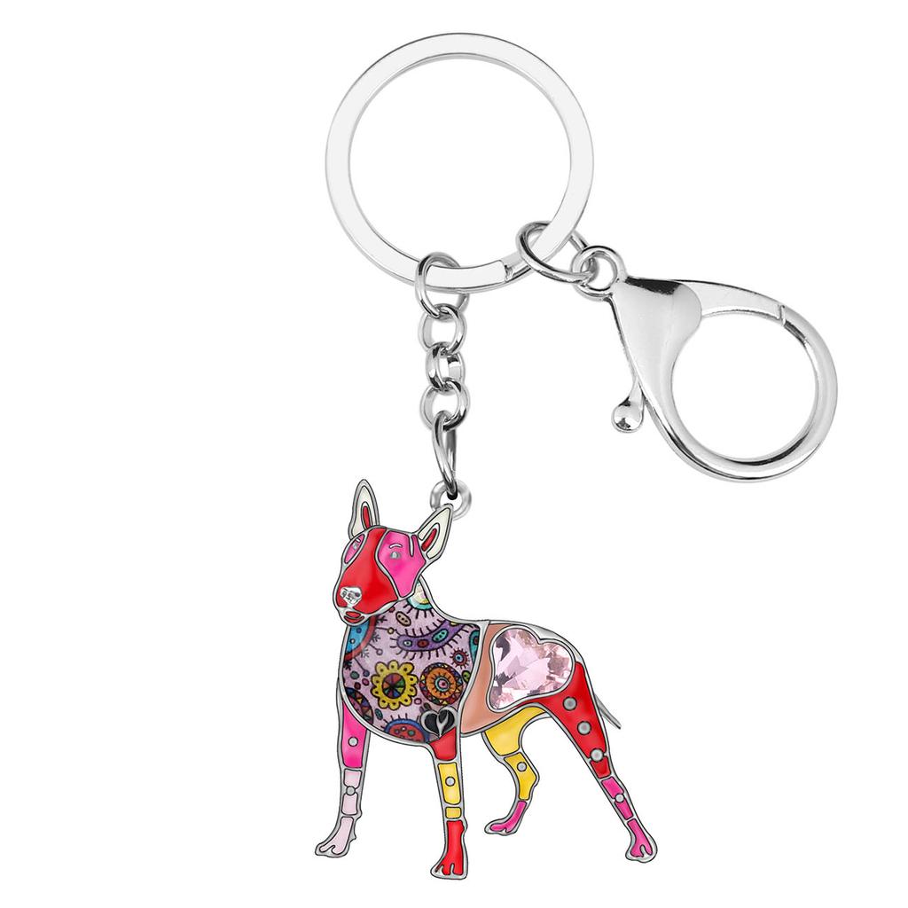 Buy Enamel Alloy Rhinestone Crystal Cute Bull Terrier Dog Keychains ...