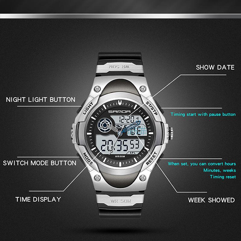 Buy SANDA Men Sports Watches Dual Display Analog Digital LED Quartz ...