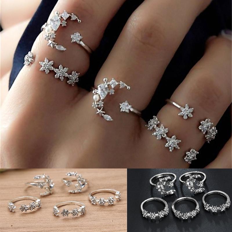 Buy 5pcs/set Rings Tiny Moon Finger Ring Set Female Jewelry at ...