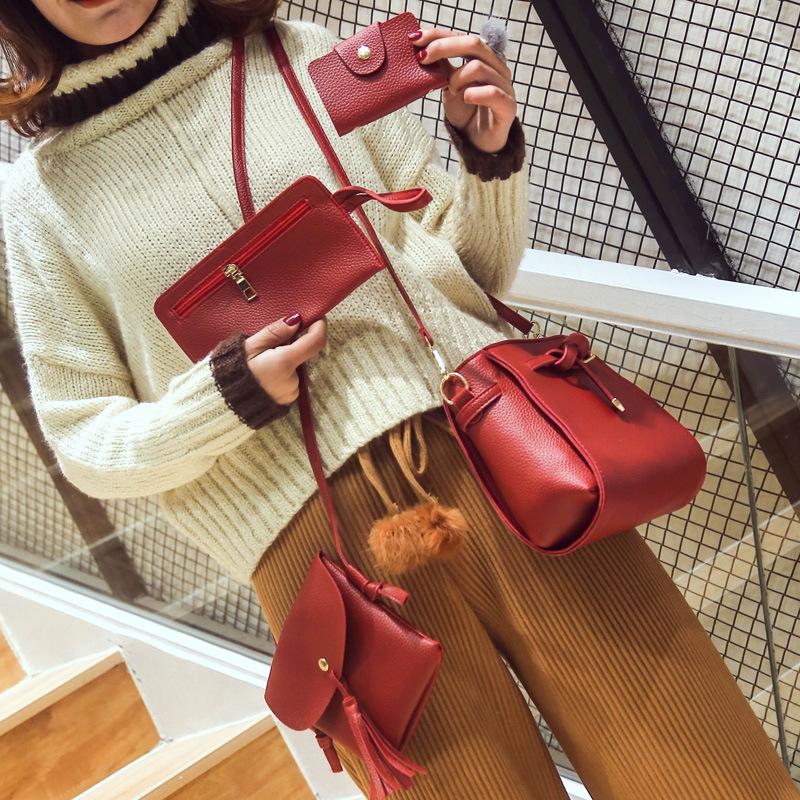 Buy 4Pcs/Sets Women Handbags Leather Shoulder Bags Female Casual Tote ...