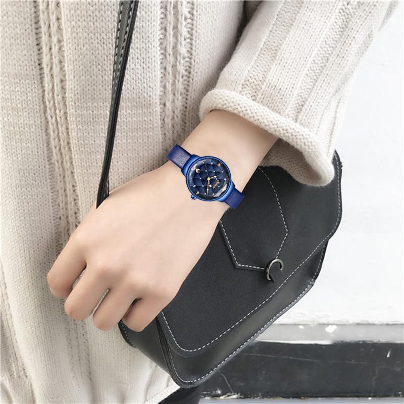 Buy SUNKTA Women Fashion Blue Quartz Watch Lady Leather Watchband High ...