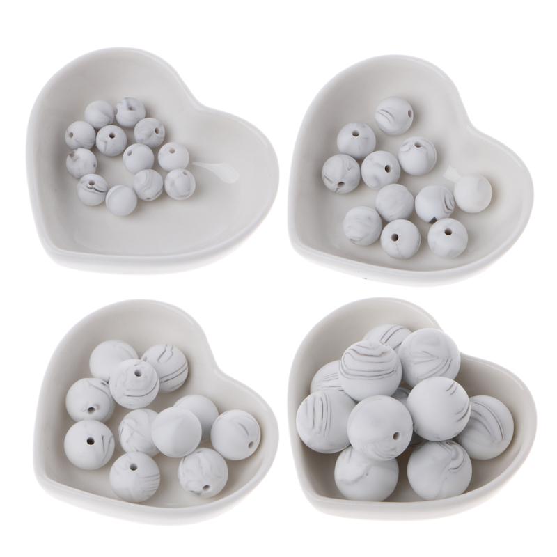 Buy 10pcs Silicone Marble White Teething Beads Baby Chewable Beads Diy ...