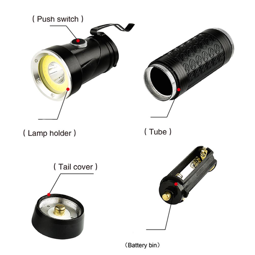 LED Flashlight 18650 T6+COB 90 Degree Fold Multifunction Torch Light ...