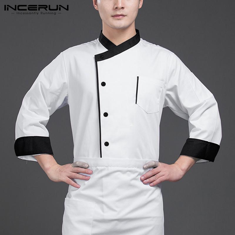 Buy INCERUN Collarless Chef Jackets Unisex Long Sleeve Kitchen Chef ...
