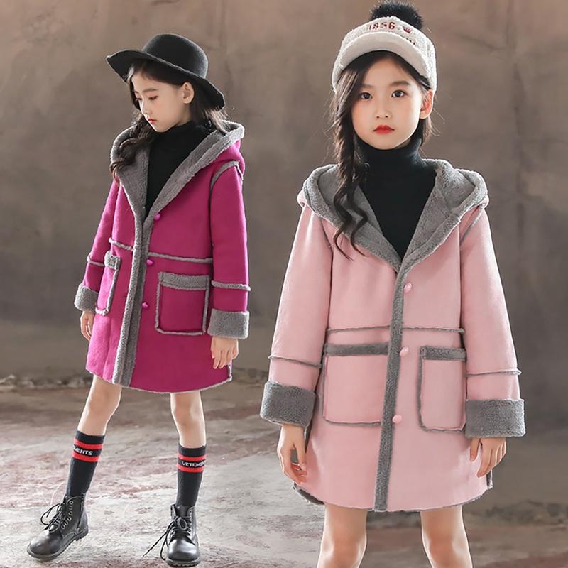 Buy Kids Girls Lamb Coat Winter Warm Wool Hooded Jackets Children Long ...