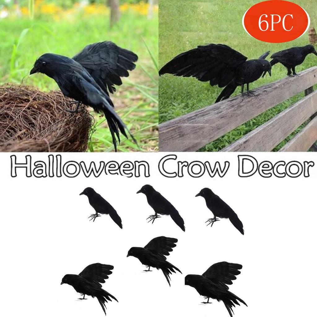 6PC Artificial Realistic Woodland Black Birds for Garden Home Halloween ...