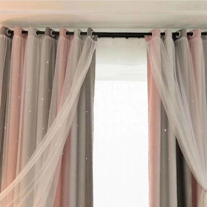 Hollowed Out Stars Blackout Curtain Double-Layer Shading Window Drapes ...