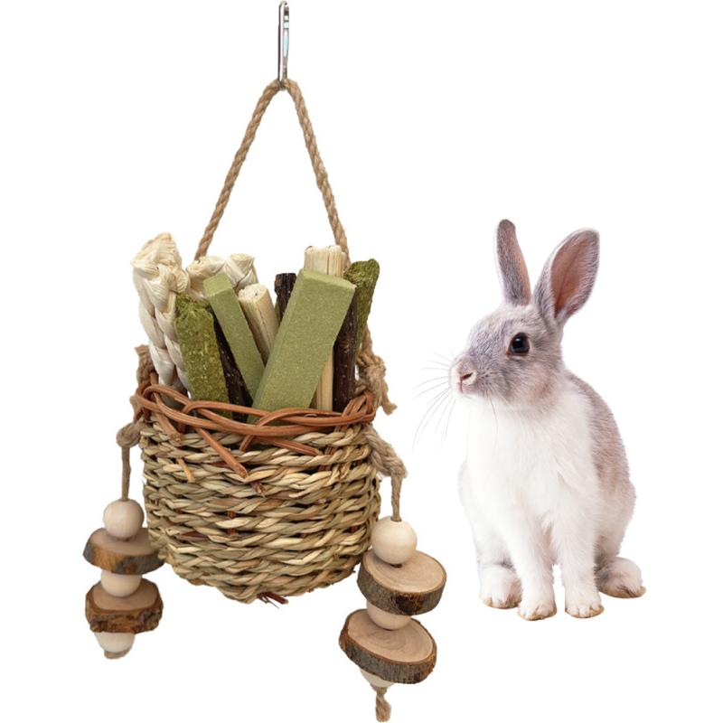 Buy Rabbit Chew Toys Rattan Hanging Basket Natural Hay Sticks Treats ...