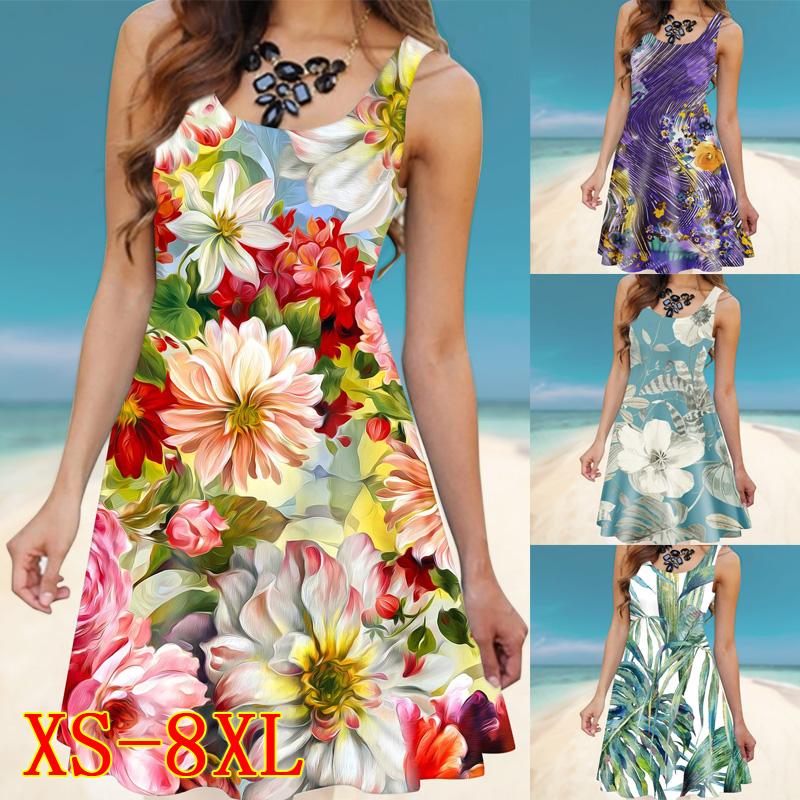 Buy Summer Dress Sleeveless Women Printing Dresses Casual Dress at ...