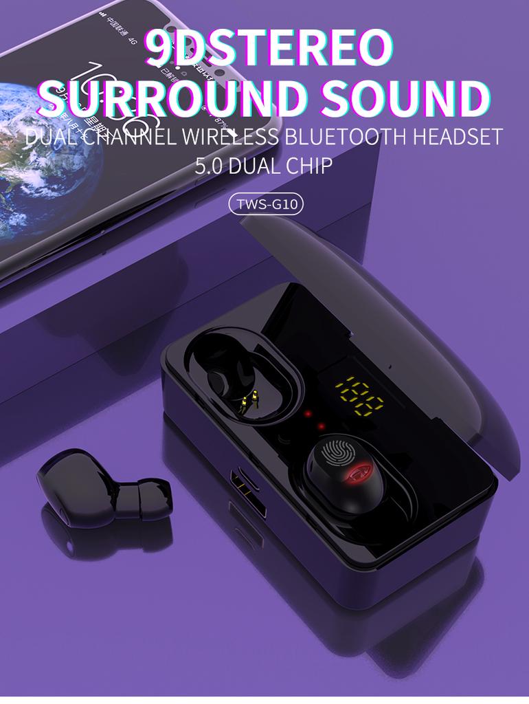 Buy G10 TWS Bluetooth 5.0 Wireless Headset LED Intelligent Display 1000 ...