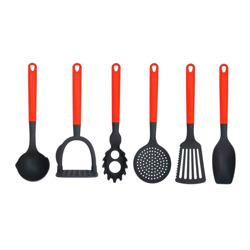 Buy Set of 6 Kitchen Utensils 2 In 1 Red Handle Fackelmann Tinted Love ...