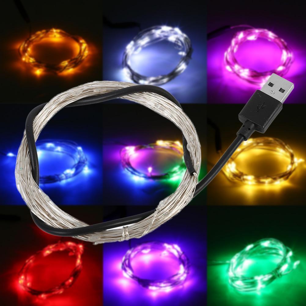Buy 5M Sliver Wire LED String Light Multicolor RGB USB Power Operated ...