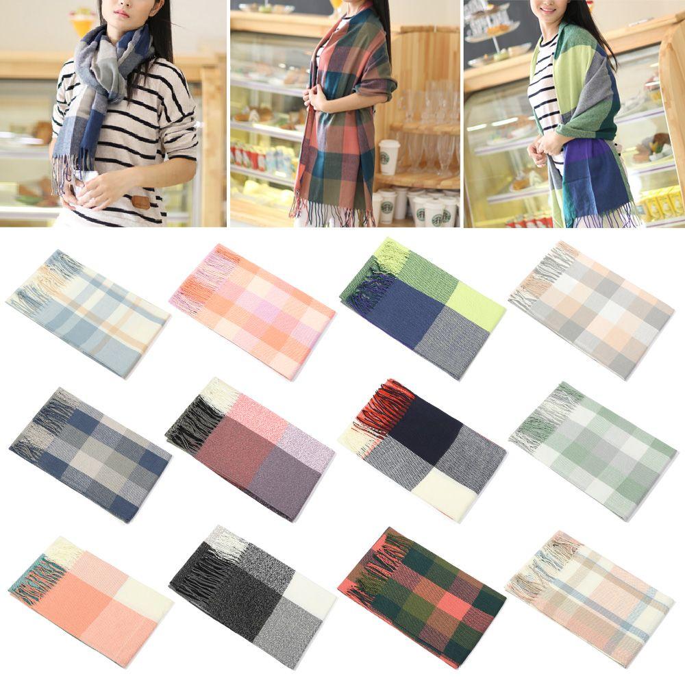 Cheap Autumn Winter Cashmere Shawl Wrap Knitted Plaid Scarves Blanket Warm Tippet Wide Lattices ...
