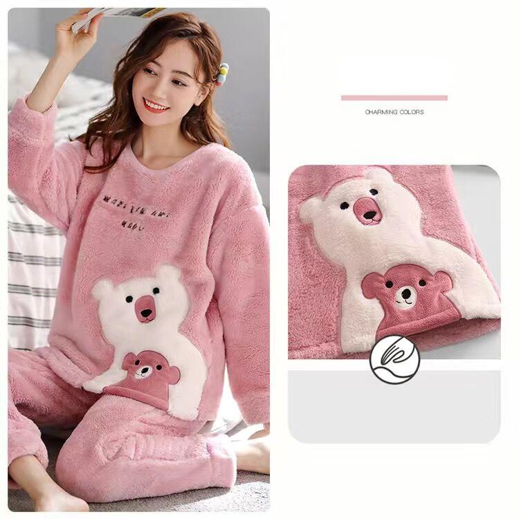 Buy Women's Warm Pajamas Winter Flannel Thick Pajamas Home Clothes ...