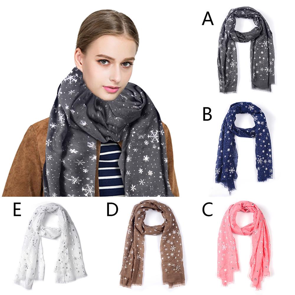 Buy Women Silver Snowflake Scarves Autumn Winter Shawl Wraps Neck ...