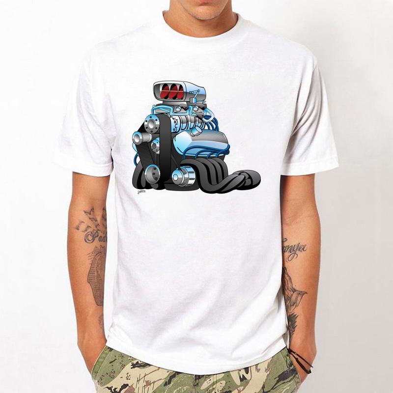Buy Men White Top Hotrod Racing Car Engine Cartoon Illustration T Shirt ...