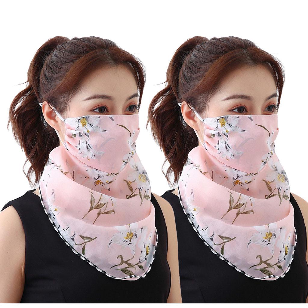 Buy 2pcs SUMMER COOL Women Mask Chiffon Neck Gaiter SunProof Outdoors ...