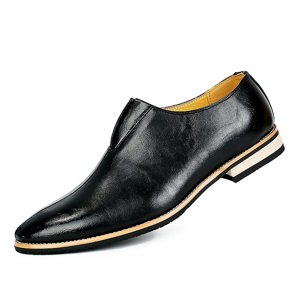 Men's Slip On Leather Pointed Toe Men Dress Shoes Business Wedding ...