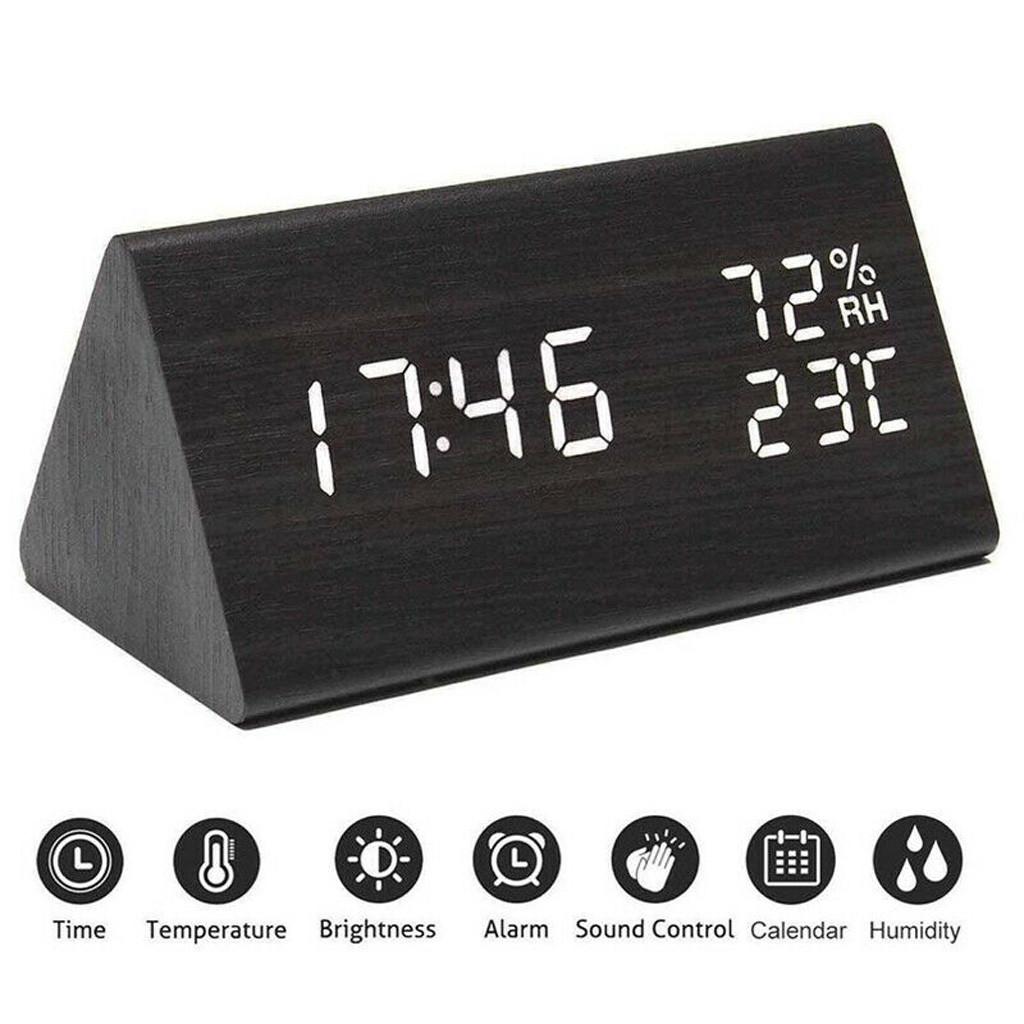 Buy BS USB Voice Control Wooden Wooden Triangles Temperature LED ...