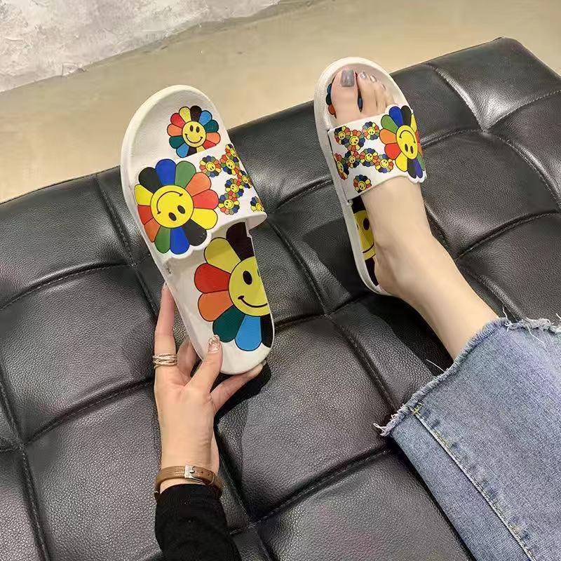 Cheap Contrasting Round Head Sun Flower Print Flat Bottom Simple Style ...