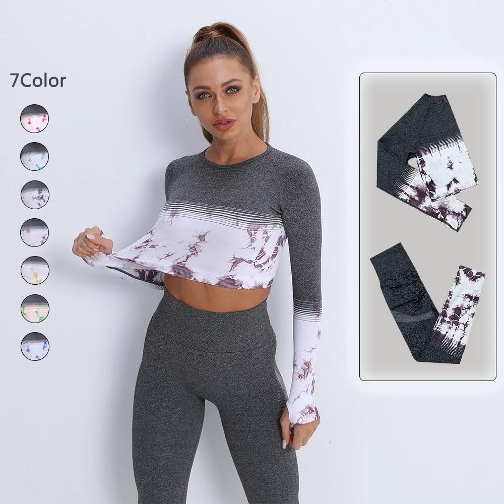 Cheap Dyeing Seamless Yoga Set Women Gym Fitness Clothing Sportswear Sports Top High Waist Gym ...