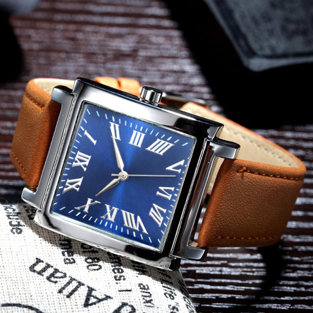 Buy Dial Numeral Roman Square Men Fashion Faux Leather Strap Analog ...