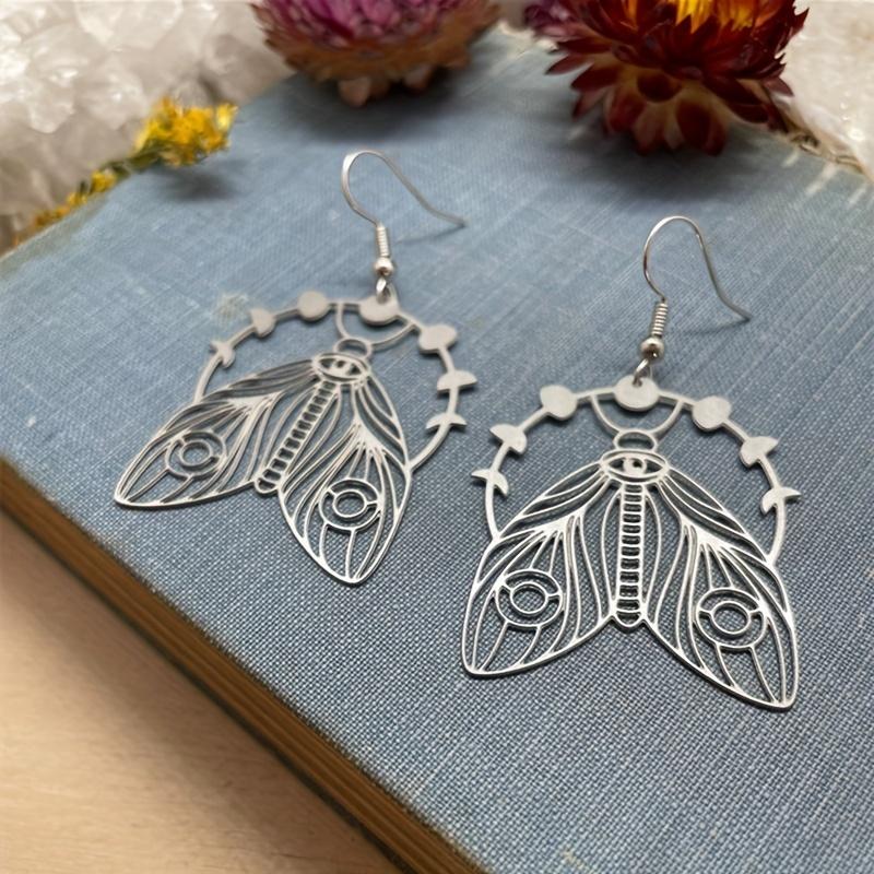 Zinc Alloy Vintage Hollow Moth Drop Earrings Boho Hoop Earrings Jewelry ...