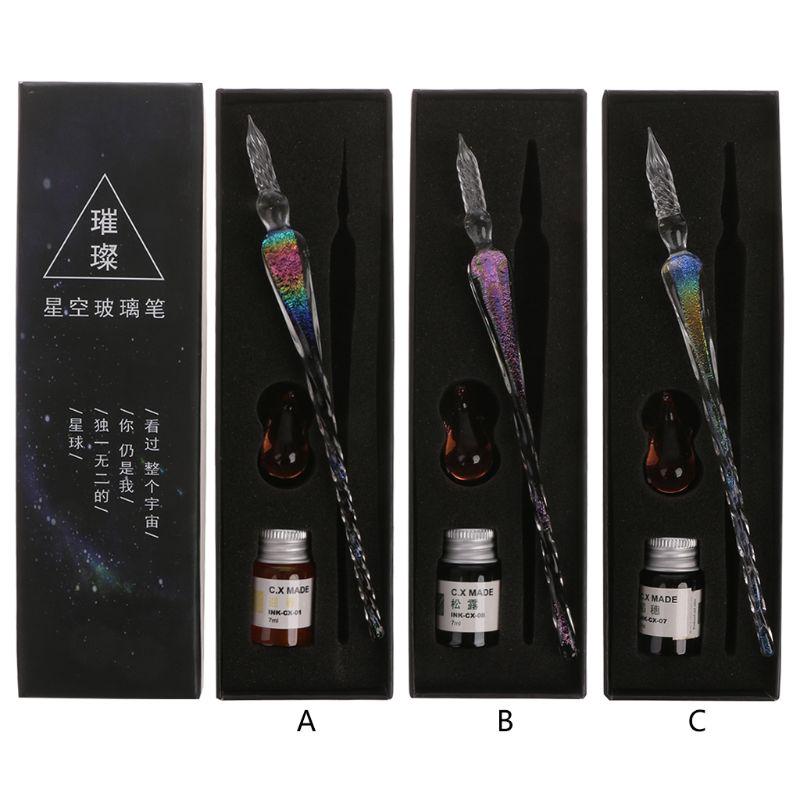 Creative Handmade Glass Pens Starry Sky Transparent Fountain Pen Set ...