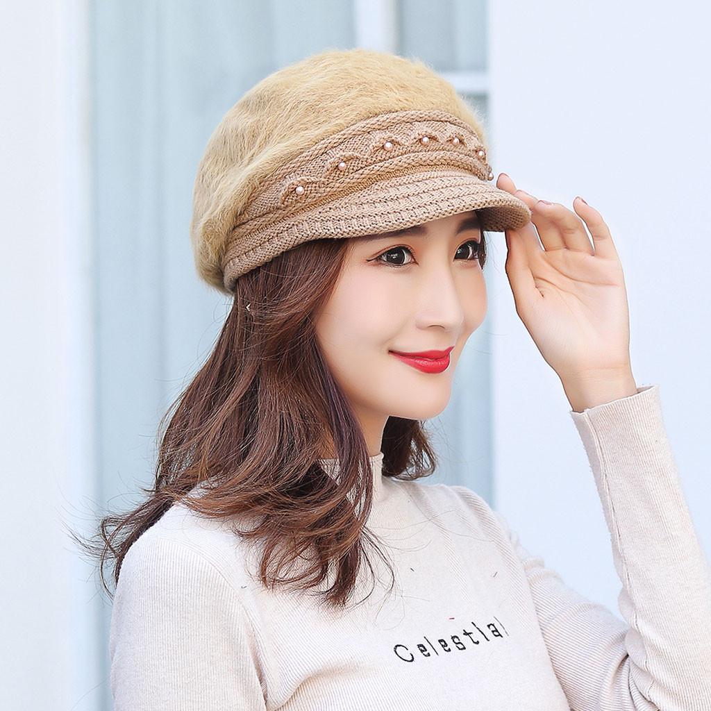 Buy Fashion Women's Warm Solid Thicken Soft Wool Hat Knit Windproof Cap ...