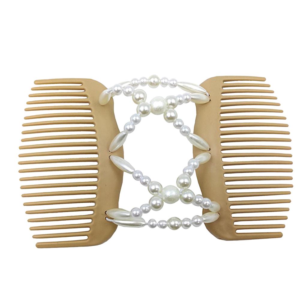 Pearls Magic Elastic Hair Clips Stretchy Double Comb for Women Lady ...