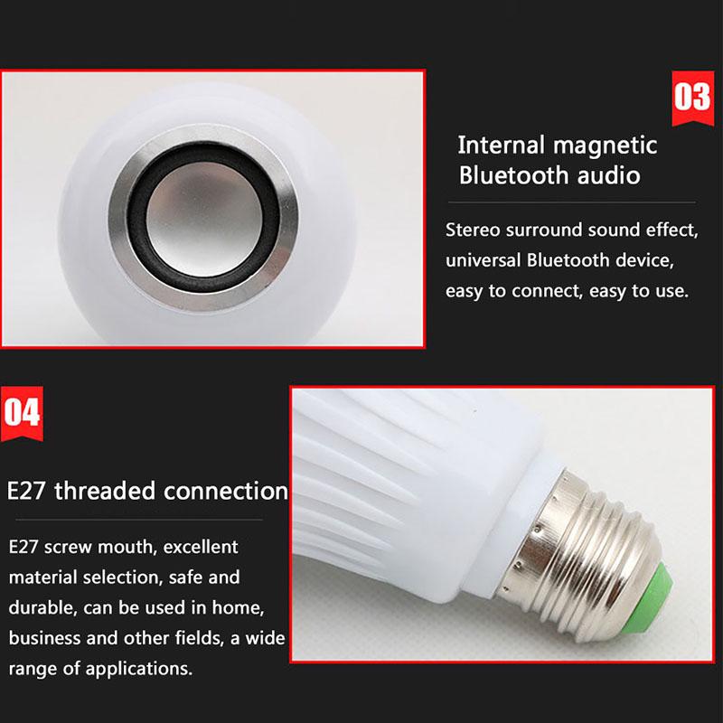 Buy Smart E27 12W LED Bulb RGB Light Wireless Bluetooth Audio Speaker ...