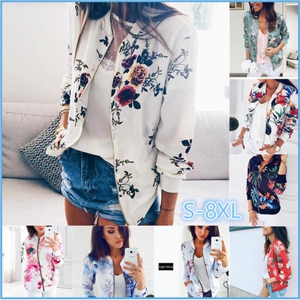 Buy 6 Colors Women Casaul Autumn Thin Floral Leaf Printed Jacket ...