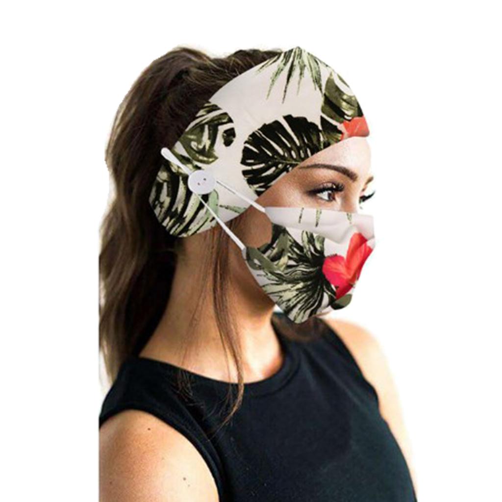 Buy Womens Fashion Printed Headbands and Face Mask with Buttons for ...