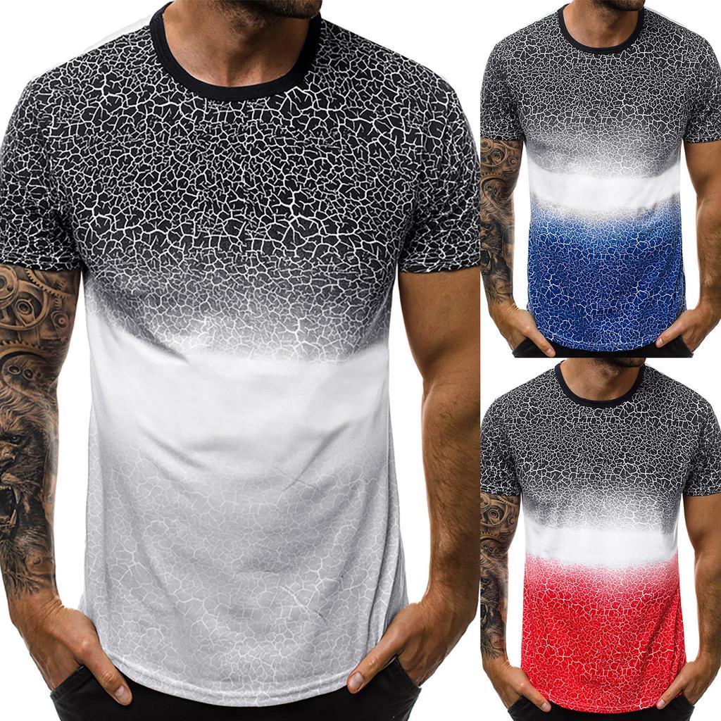 Buy Mens Gradient Print Fitness Muscle T Shirt Blouse Male Summer Cool ...