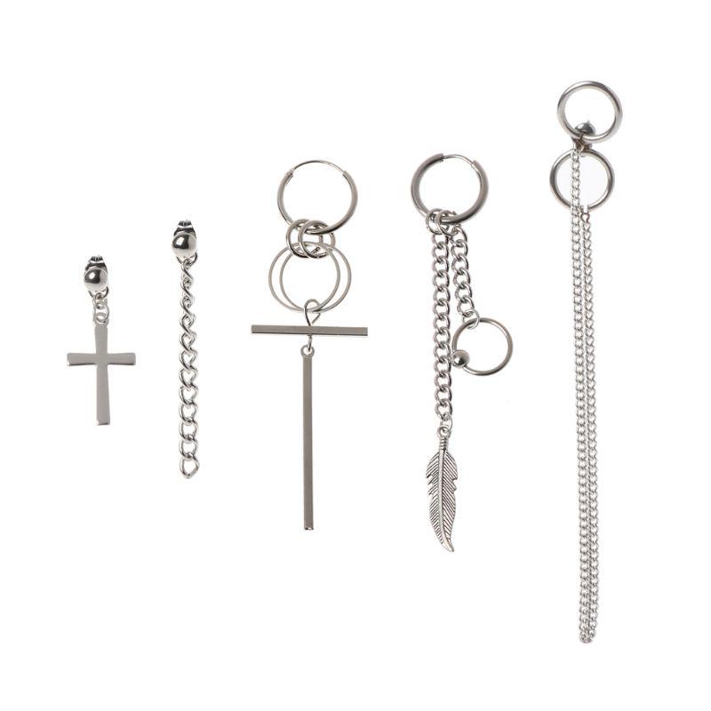 Buy 5Pcs Titanium Boys Long Chain Earrings Korean Fashion Jewelry at ...