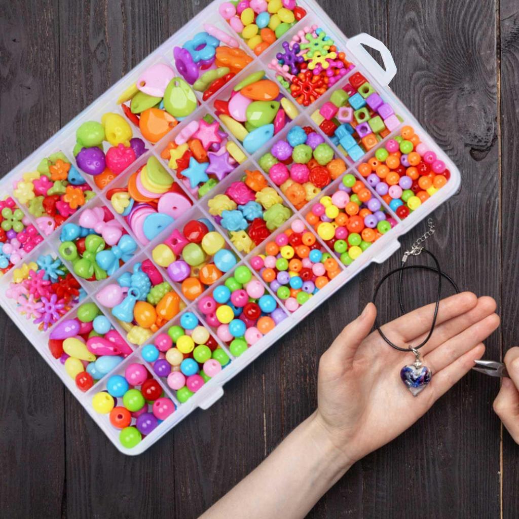 Buy Children Diy Bead Set 24 Different Shapes Colorful Beads Box at ...