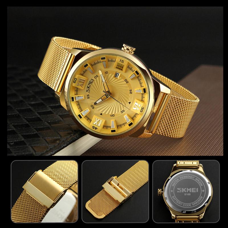 Buy SKMEI Gold Quartz Watch Business Watch Men Luxury Stainless Steel ...