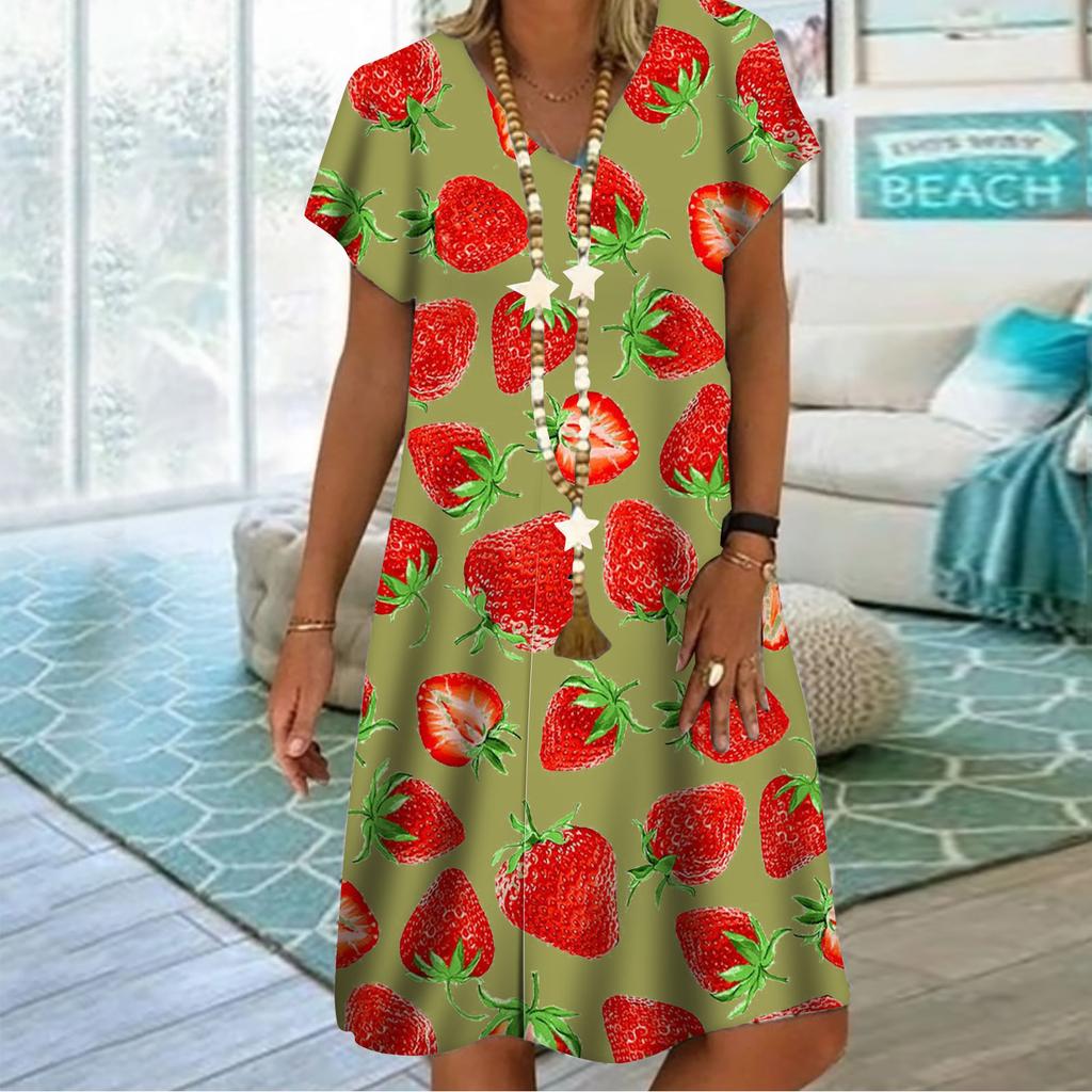 Buy Women's V-Neck Fashion Loose Dress Summer New Print Dress Plus Size ...