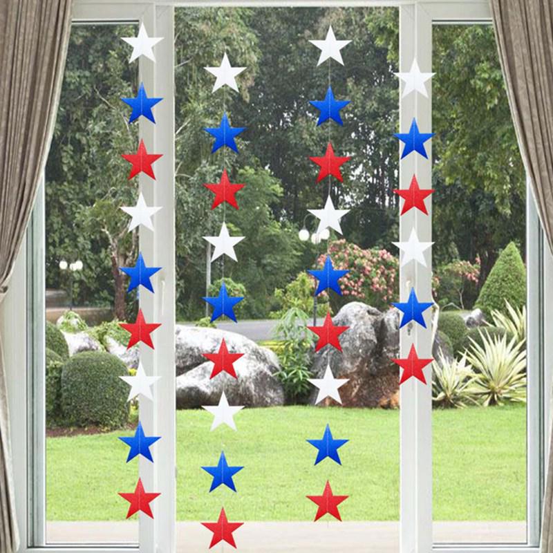 Buy White Blue Red Star String Banner Paper Garland Banner American ...