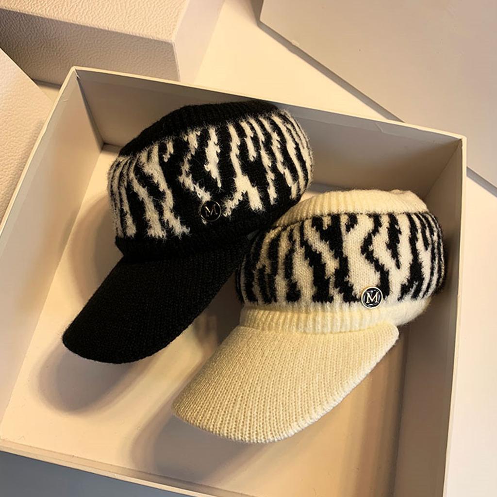 Fashion Striped Empty Peaked Cap Trendy Letter M Knit Baseball Cap Ear ...