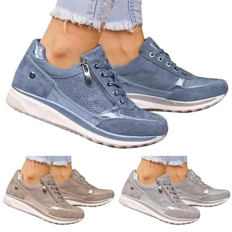 Buy Women Zip Lace Up Trainers Flat Comfy Fitness Gym Sneakers Running ...