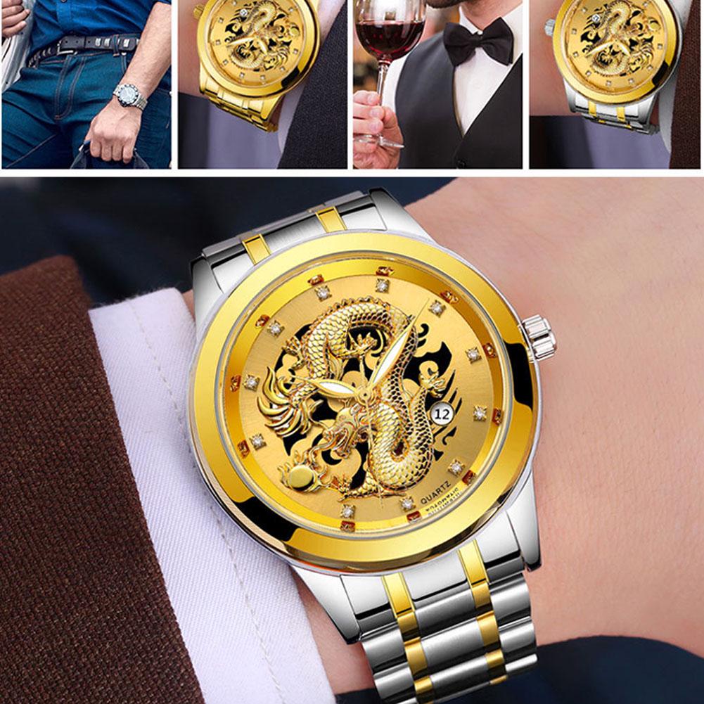 Buy SA Men High-end Retro Quartz Watches Chic Dragon Phoenix Pattern ...